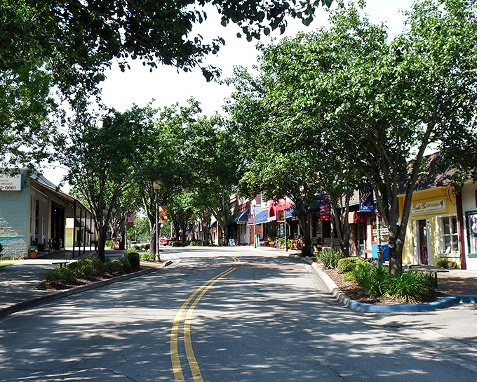 Alachua's tree-lined main street offers a shady respite from Florida's heat, where time seems to slow with each step you take.
