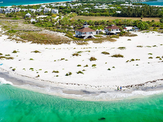 Aerial paradise: Gasparilla Island's pristine shoreline meets turquoise waters in a dance of natural perfection that makes developers weep with envy.