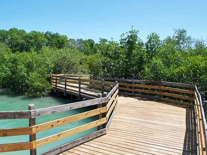The entrance to Quick Point Nature Preserve welcomes visitors to 32 acres of unspoiled Florida coastline where mangroves meet Sarasota Bay.
