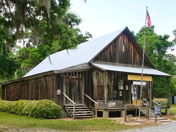 Weathered wisdom stands tall in Evinston, where the Wood and Swink's wooden facade has greeted visitors since horse-drawn carriages were the norm.