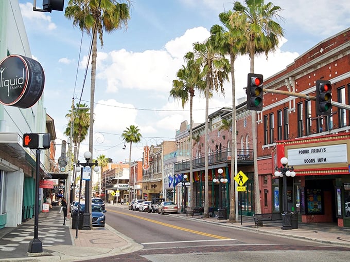 Ybor City's palm-lined streets whisper tales of Cuban heritage while historic brick buildings stand as monuments to Tampa's cigar-rolling heyday.