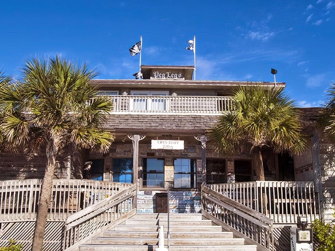 Peg Leg Pete's welcomes seafood lovers with its weathered charm and swaying palms &ndash; a true Florida coastal landmark that promises authentic maritime delights.