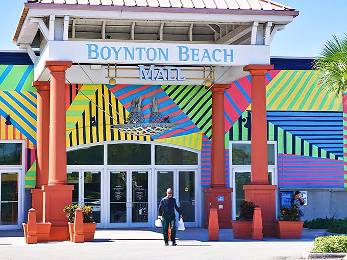 The Boynton Beach Mall greets shoppers with a riot of colors that perfectly captures the city's playful spirit and artistic soul.