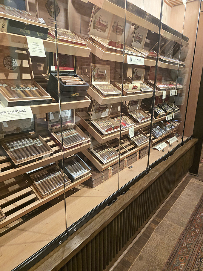 A cigar aficionado's dream&mdash;rows of perfectly aged treasures await behind glass. Window shopping has never been so temptingly aromatic.
