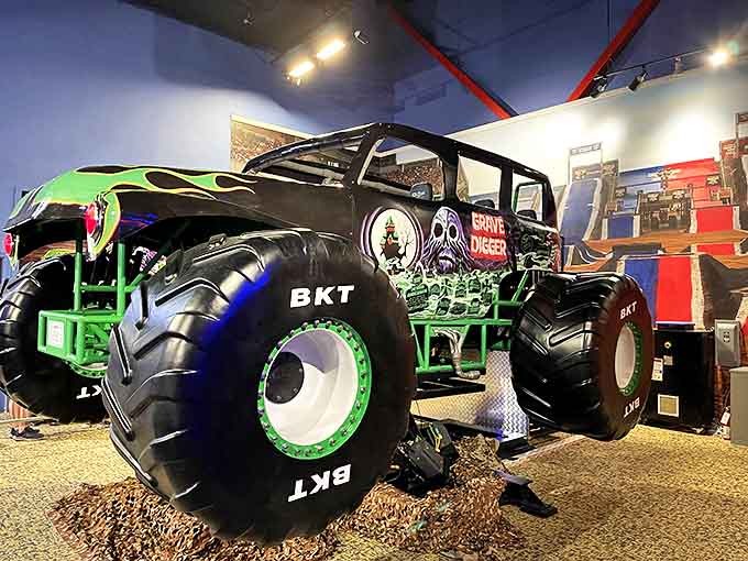 Grave Digger stands in monster truck majesty, a testament to America's enduring philosophy that anything worth doing is worth overdoing, especially vehicle design.