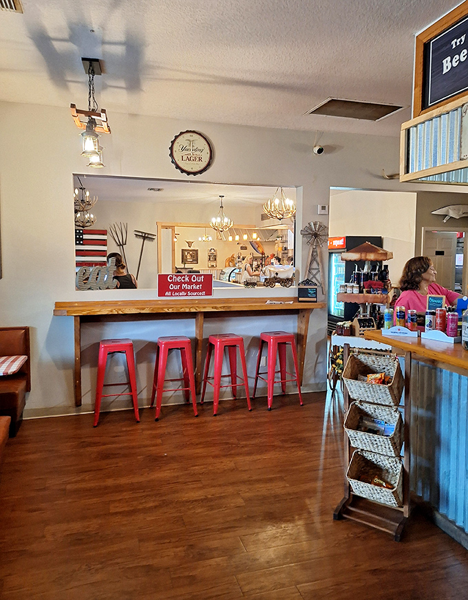 From this angle, you can almost hear the ice clinking in glasses and smell the burgers sizzling just beyond that service window.