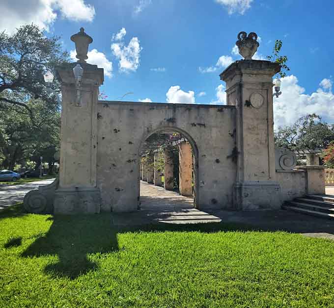 The entrance arch frames views that make you question whether you accidentally drove to the Mediterranean.