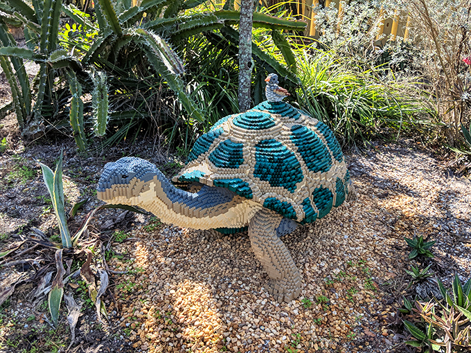 This LEGO-inspired turtle sculpture proves that sometimes art imitates toys imitating life.
