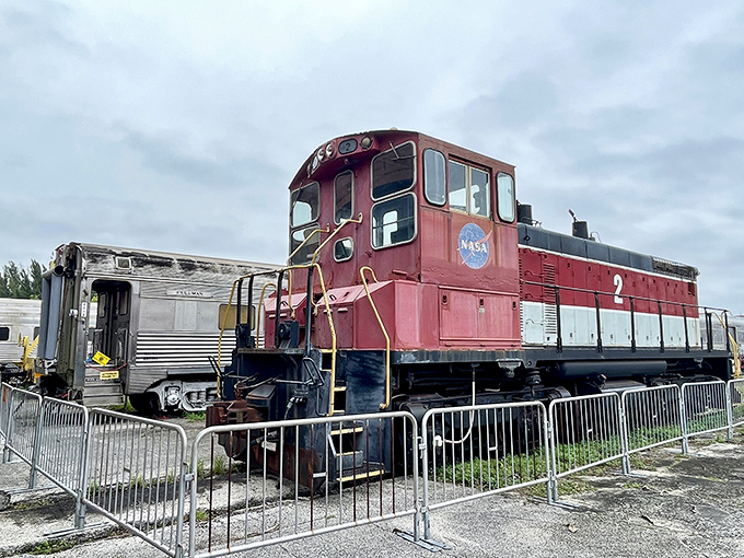 NASA's specialized locomotive once hauled rocket components at Kennedy Space Center, connecting America's rail history with its space program in uniquely Florida fashion.