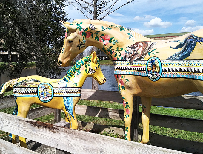 Nearby painted horses add another layer of local charm to the area, proving Kissimmee knows how to embrace whimsical public art.