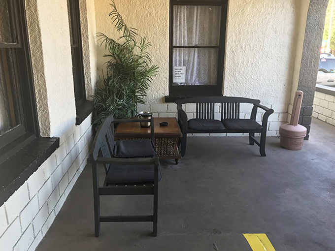 The perfect spot to catch your breath after an otherworldly encounter inside. These chairs sometimes rock by themselves on still evenings&mdash;just the foundation settling, surely.