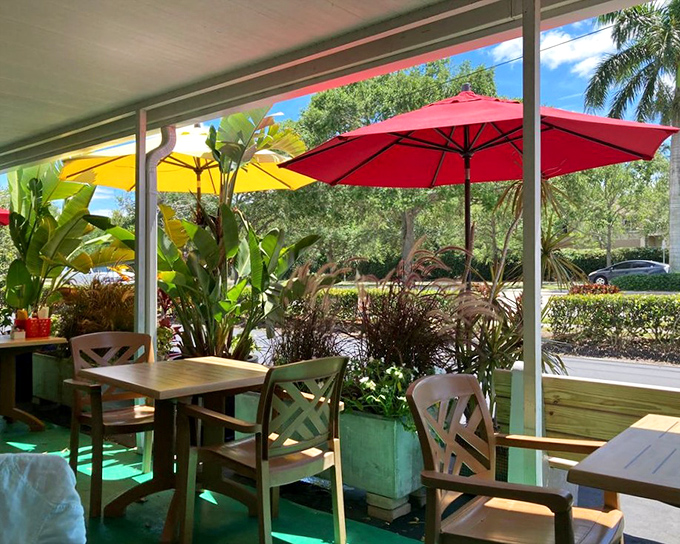 Nature and nurture combine at Dolly's outdoor seating area, where tropical plants frame your breakfast experience.