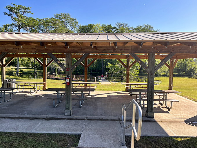 Picnic pavilions offer shaded respite for hungry explorers, perfect for refueling before the next park adventure begins.