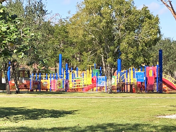 Primary colors pop against the green landscape at Markham's playground, where childhood imagination runs as wild as the Florida wilderness.