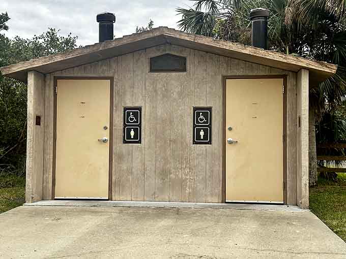 Even the restroom facilities here blend into the landscape, proving that modern necessities don't have to clash with historical preservation efforts.