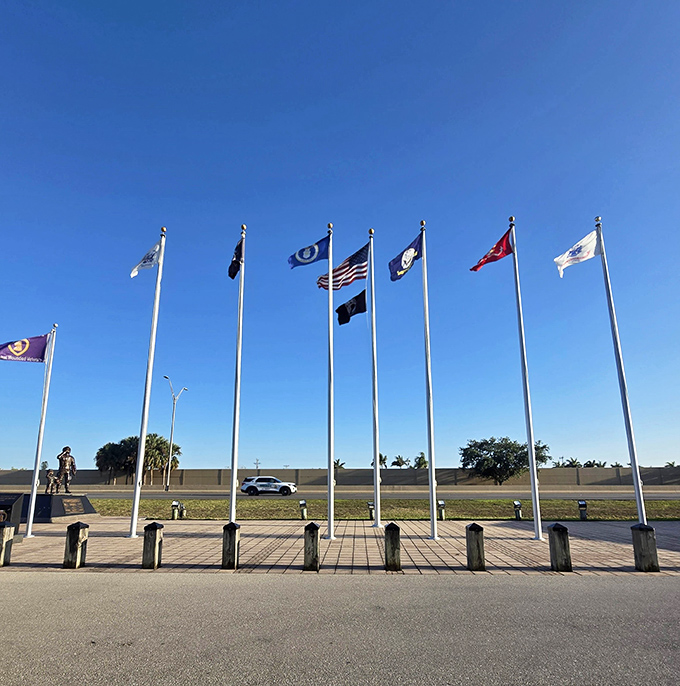 The Veterans Memorial Parkway Flag Garden offers a moment of reflection and gratitude before or after exploring the natural wonders.