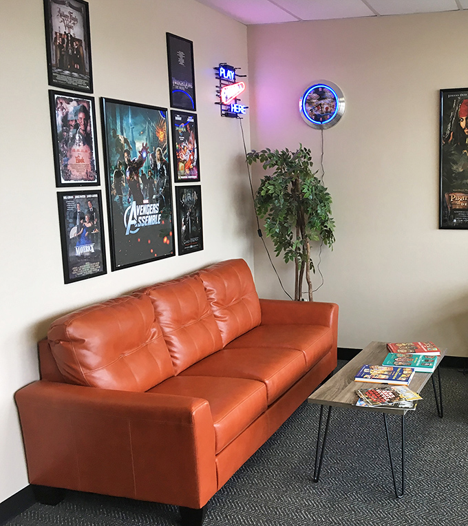 The waiting area offers a moment of calm before the storm of lights, sounds, and silver ball action begins.