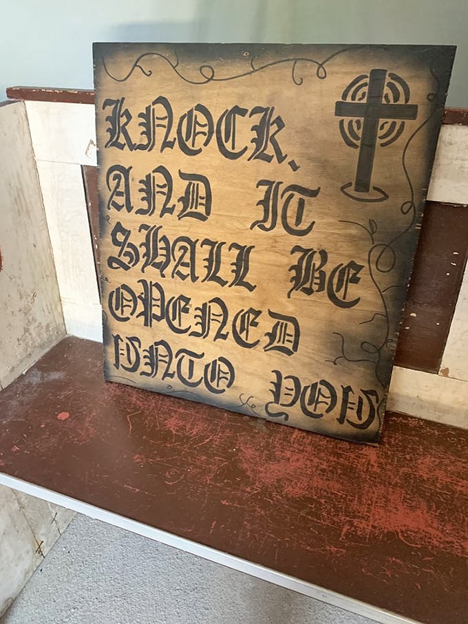 When your wedding venue invitation includes "Knock and it shall be opened unto you" but doesn't mention the shoulder workout required.