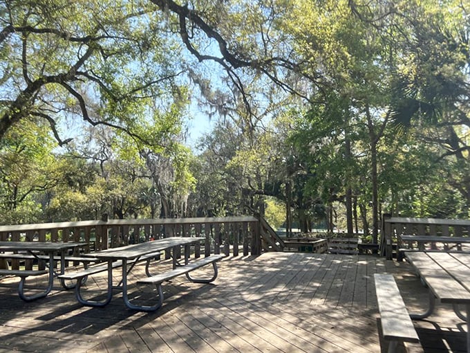 These benches have heard thousands of "remember when" stories, as families rest between adventures in the springs.