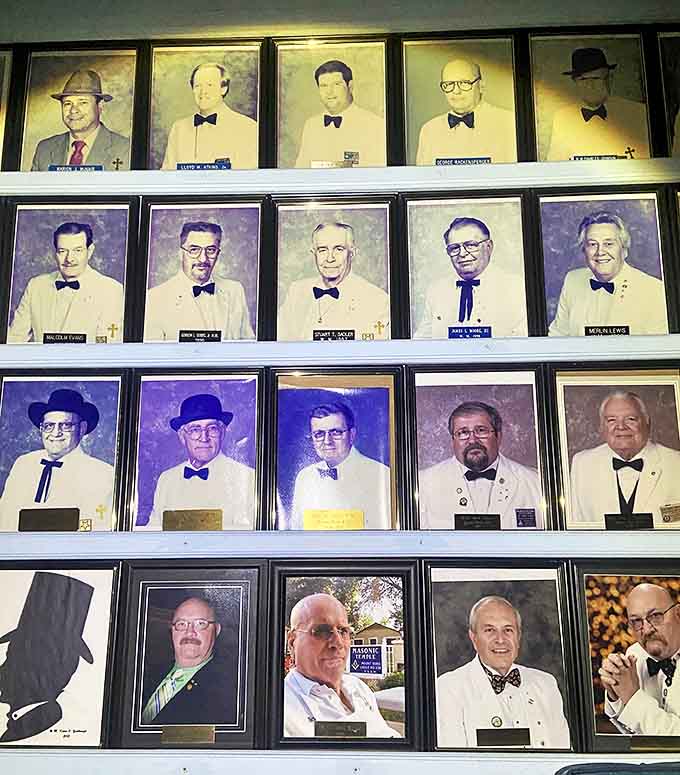 Masonic memories: Rows of distinguished gentlemen gaze from their frames, their expressions frozen in time but their spirits possibly still present.