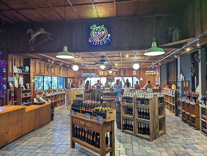 Indoor shopping experience: Warm wooden interiors and thoughtful displays create a welcoming atmosphere for wine explorers of all experience levels.
