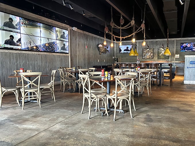 Weathered wood, nautical touches, and plenty of natural light create the perfect backdrop for seafood feasting and vacation daydreaming.