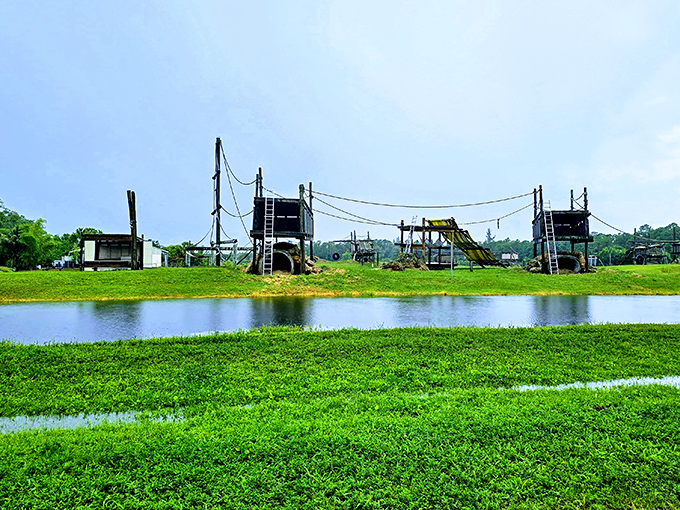 Challenge accepted! This obstacle course dares visitors to test their agility while drying off &ndash; multitasking at its most entertaining.