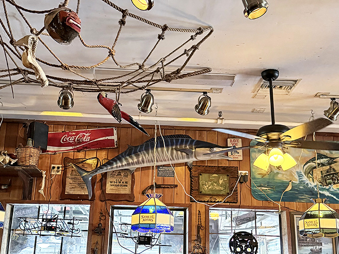 Every inch tells a story &ndash; from mounted fish to vintage signs, the d&eacute;cor isn't manufactured nostalgia but authentic pieces collected over years of coastal living.