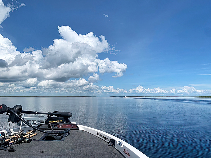 Lake Okeechobee stretches to meet the sky in a seamless horizon, offering 730 square miles of fishing paradise for those lucky enough to explore it.