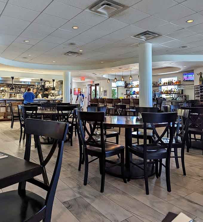 Bright, airy, and welcoming, the dining room invites you to settle in and stay awhile, maybe through dessert.