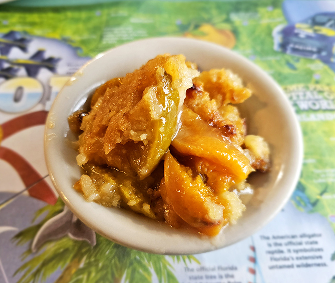 Warm peach cobbler that makes you contemplate ordering seconds before you've finished your first &ndash; fruit doesn't count as dessert, right?