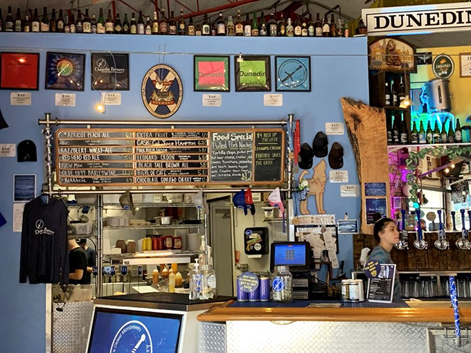 Where beer dreams come true &ndash; the counter showcases an ever-changing lineup of house-brewed creations alongside a glimpse into the bustling kitchen.