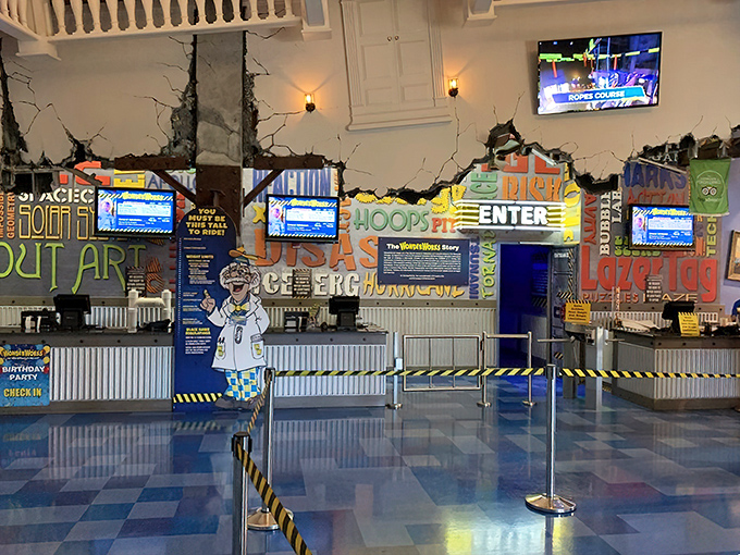 Welcome to WonderWorks' colorful entrance area, where scientific adventure begins and normal rules of physics take a vacation.