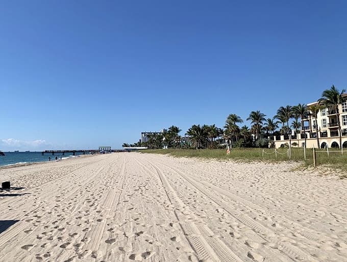 Miles of white sand stretch along the coastline, so pristine it looks like someone just fluffed it with the world's largest beach comb.