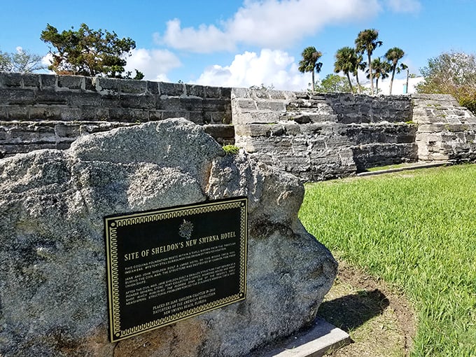 This unassuming stone marker reveals the site's connection to Turnbull's New Smyrna Hotel, a historical breadcrumb on Florida's colonial trail.