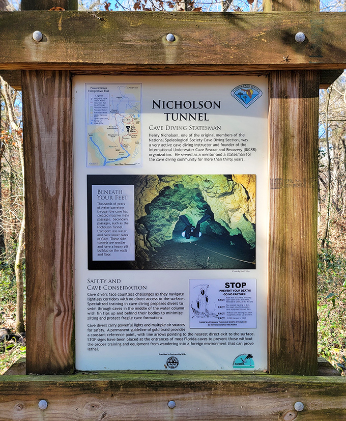 This isn't just an information board&mdash;it's the movie trailer for an underwater adventure starring limestone caves and brave divers exploring Florida's hidden depths.