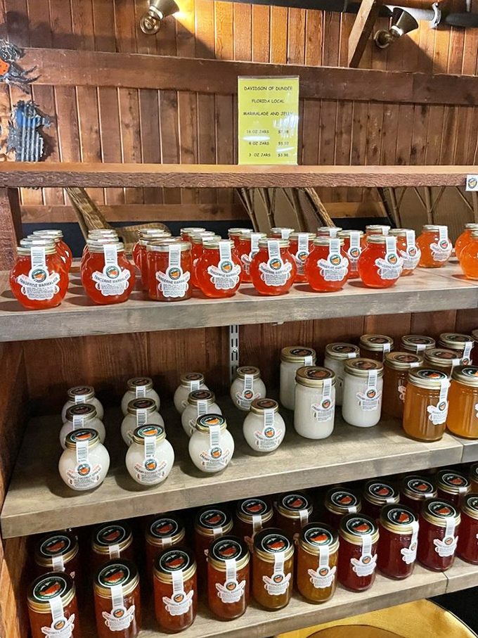 Jams and Jellies: Beyond wine, shelves of vibrant preserves offer take-home tastes of Florida sunshine in convenient jar form.