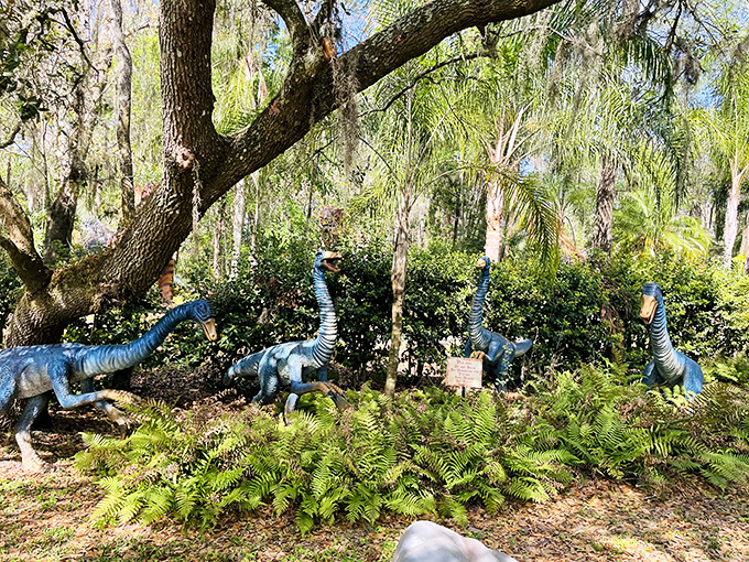 These dinosaurs stand frozen in time, much like parents who've just seen the price of snacks at other Florida theme parks.