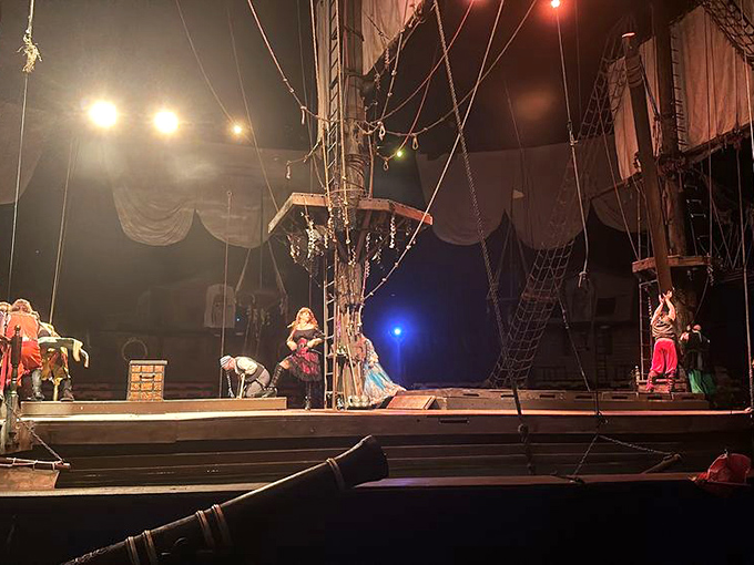 Performers take to the stage in full pirate regalia, their swashbuckling skills on display as they battle for treasure and glory.