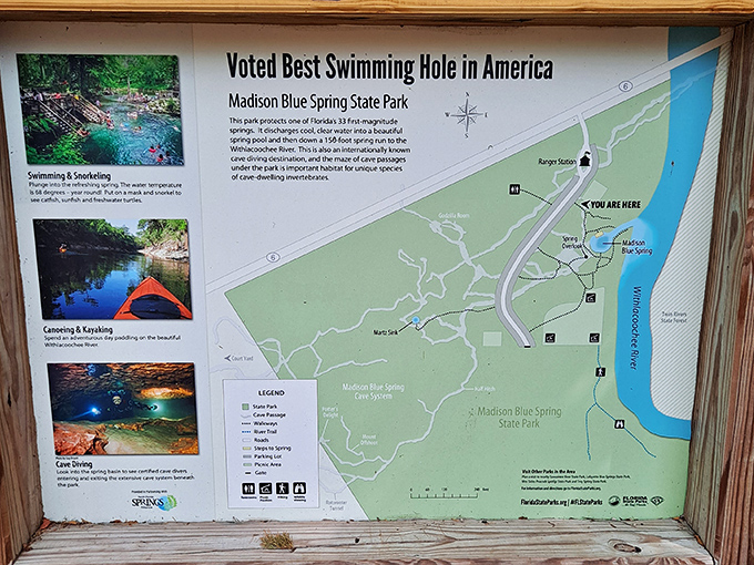 This informative map reveals the underwater treasures awaiting visitors, like a pirate's chart where X marks the spot for liquid gold.