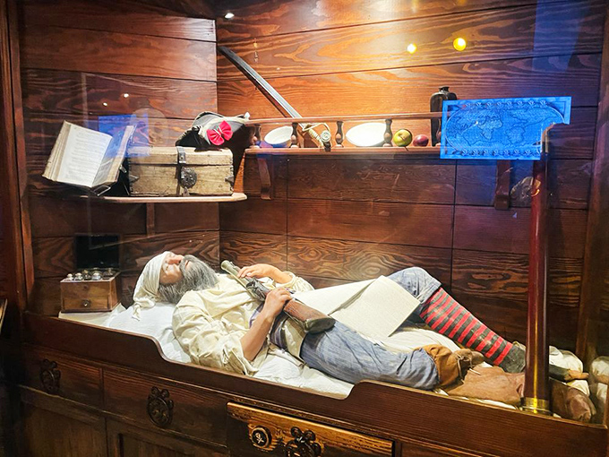 Life at sea wasn't all adventure &ndash; this eerily lifelike sailor's quarters exhibit shows the cramped, uncomfortable reality of a pirate's downtime.