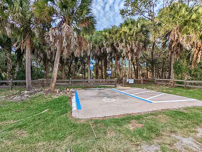 The parking area proves you don't need acres of asphalt to create access to something truly special and worth protecting.