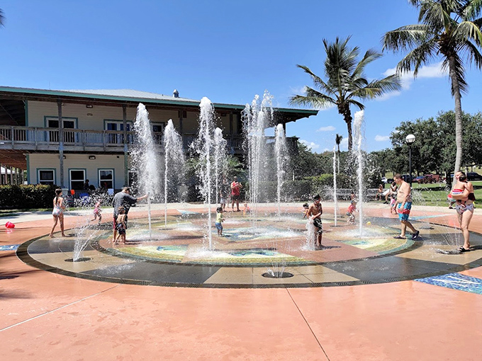 Florida's sunshine creates the perfect backdrop for this splash pad, where cooling off becomes an interactive water ballet.