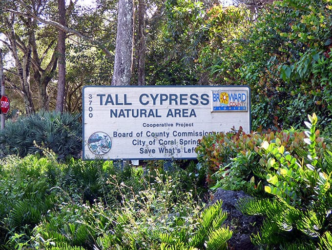 The entrance sign welcomes visitors to 66 acres of peace, quiet, and really excellent bird watching opportunities.