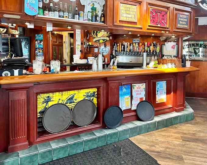 The bar stands ready with cold drinks and good cheer, because watching sunsets is thirsty work that requires proper liquid accompaniment.