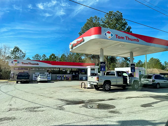 Tom Thumb: More than just gas pumps &ndash; this station serves as an impromptu community center where locals exchange news while refueling.