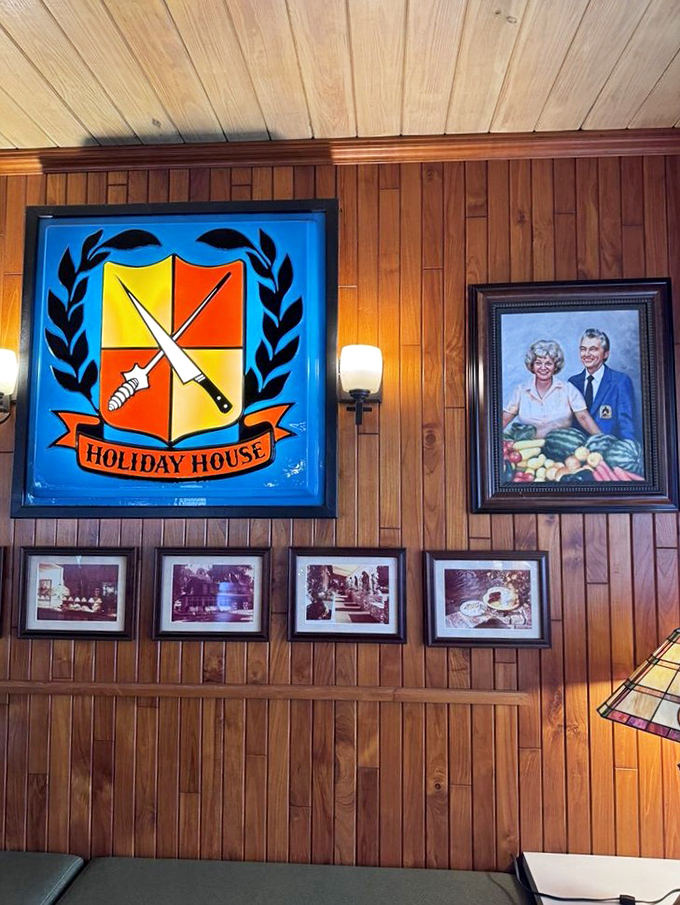 The Holiday House emblem proudly displayed alongside vintage photographs tells the story of a restaurant deeply woven into the community's fabric.