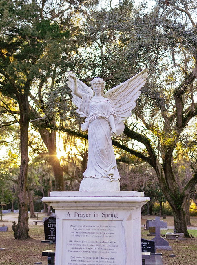 "A Prayer in Spring" indeed&mdash;this magnificent angel stands as a testament to the artistry that once accompanied mourning.