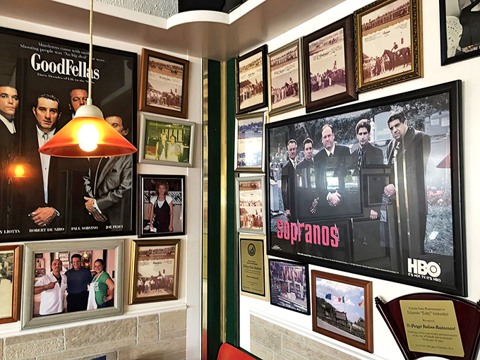 Movie posters of Italian-American classics adorn the walls &ndash; a cultural gallery that celebrates heritage while you enjoy your meal.