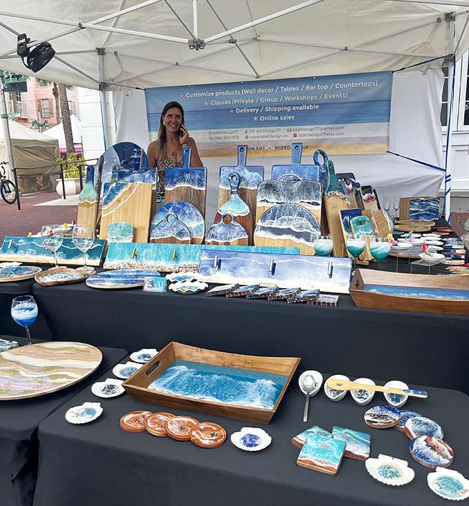 Ocean-inspired artistry transforms wood into waves &ndash; functional pieces that bring Florida's coastal beauty to dining tables and walls.